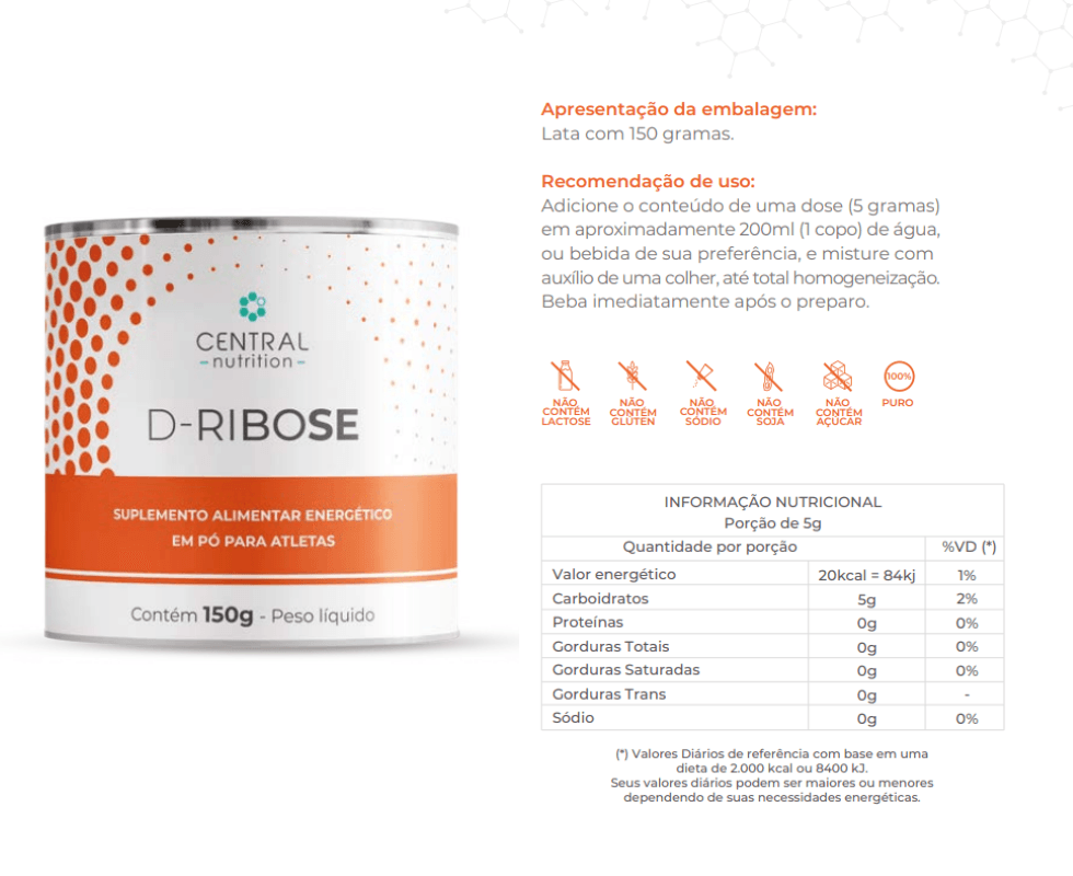 D-Ribose ATP Energy - Central Nutrition - 150g - Extrafarma