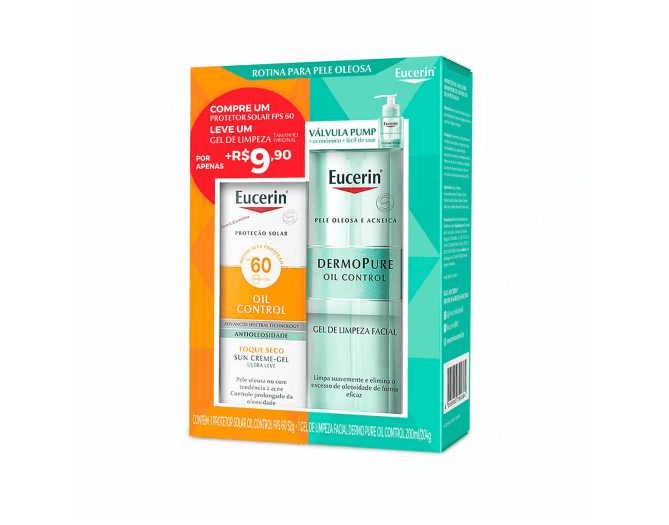 Kit Protetor Solar Eucerin Sun Gel Creme Oil Control FPS 60 52g + Dermo ...