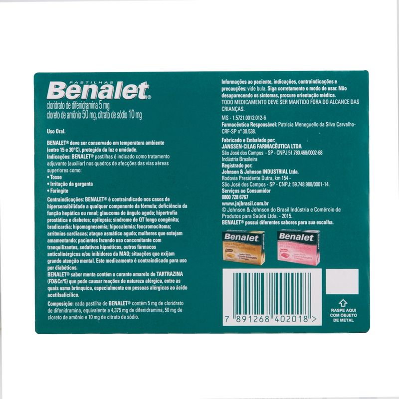 Benalet Pastilha para Garganta Sabor Menta 12 Unidades - Pague Menos Benalet Pastilha para Garganta Sabor Menta 12 Unidades - Pague Menos