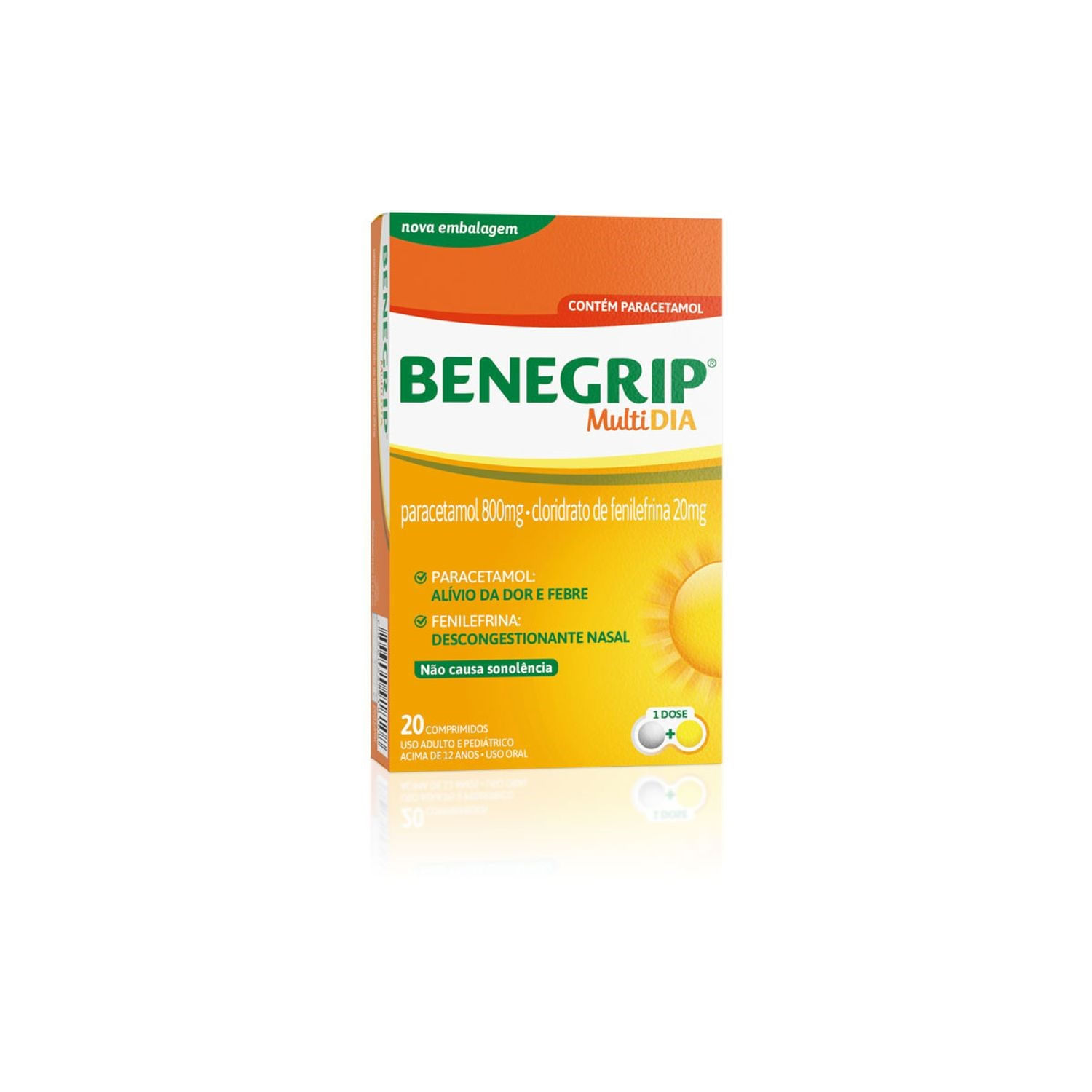Benegrip Multi Dia 800mg + 20mg 12 Comprimidos - Pague Menos