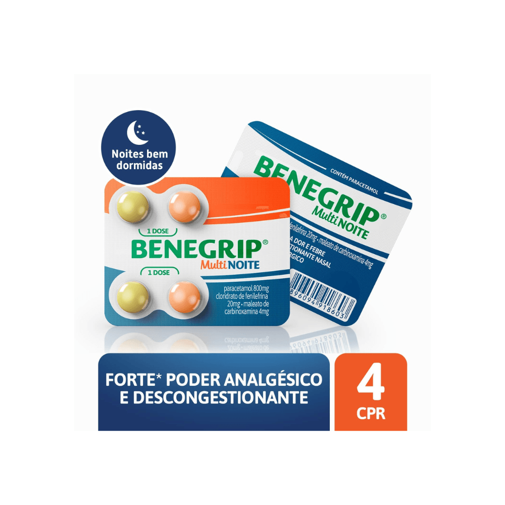 Benegrip Multi Noite 800mg + 20mg + 4mg 4 Comprimidos - Extrafarma