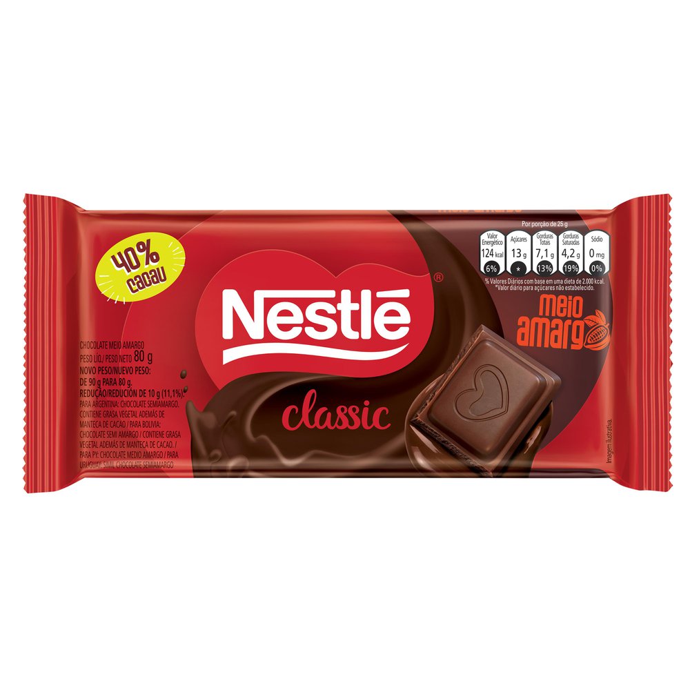 Chocolate Nestlé Classic Meio Amargo 80g - Pague Menos Chocolate Nestlé Classic Meio Amargo 80g - Pague Menos