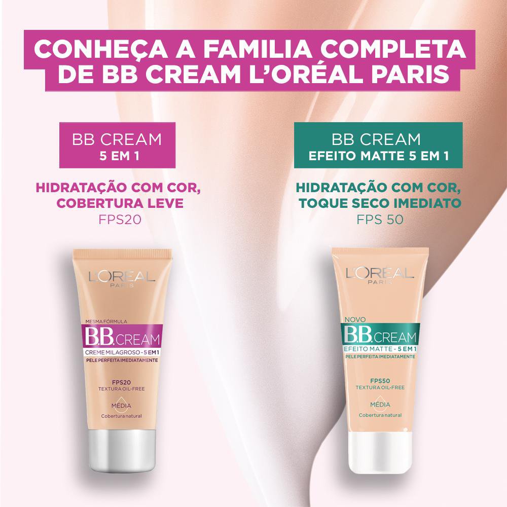 BASE BB CREAM L'ORÉAL PARIS EFEITO MATTE COR CLARA FPS 50 COM 30ML ...